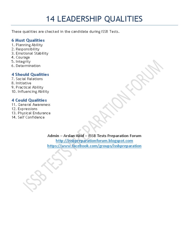 14 Leadership Qualities Which Are Checked in Issb PDF | PDF ...