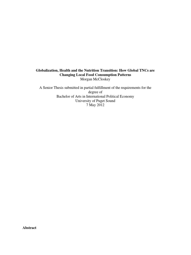 Globalization, Health and The Nutrition Transition: How Global Tncs Are ...