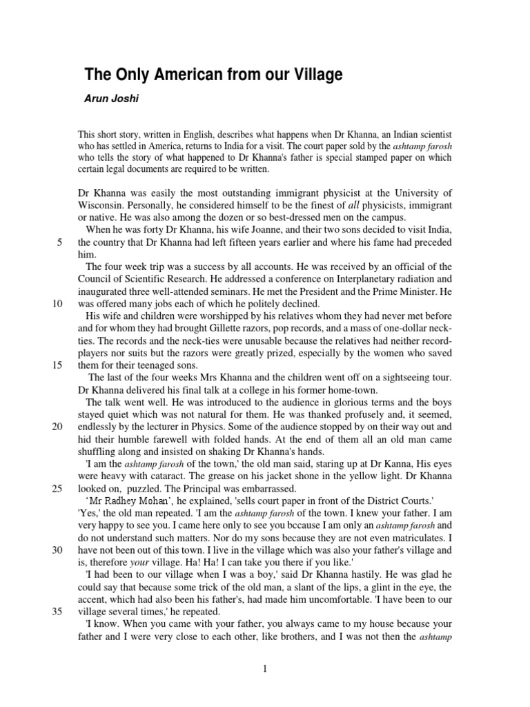 The Only American from Our Village | PDF