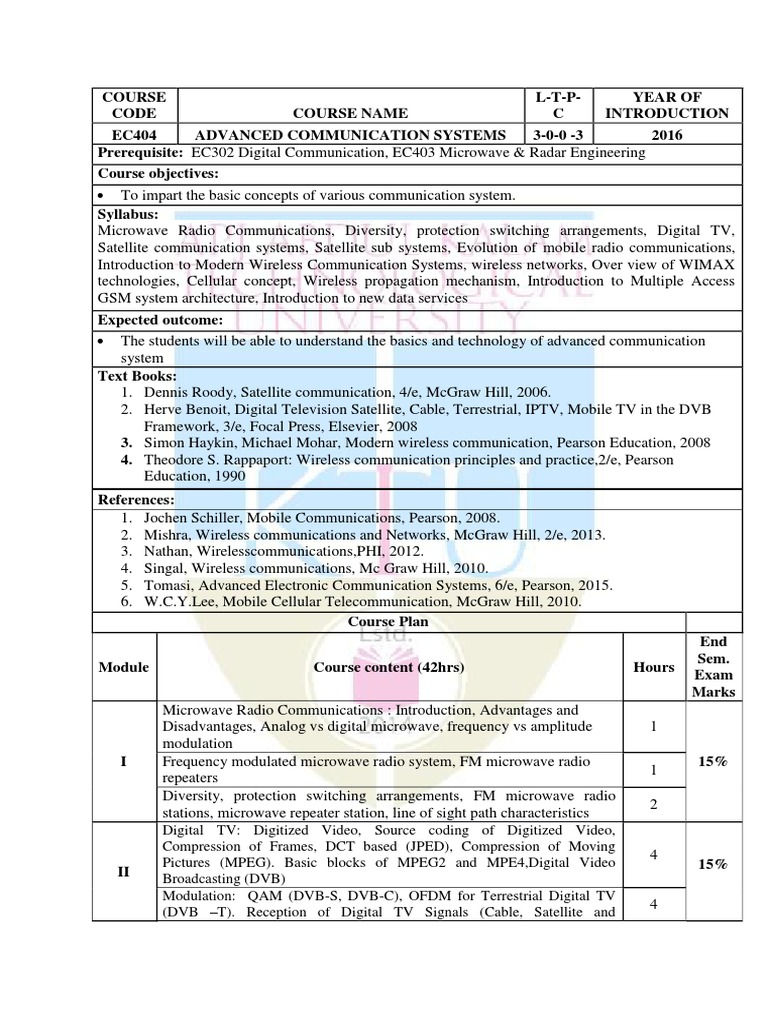 EC404 Advanced Communication Systems | PDF | Telecommunication | Cellular Network