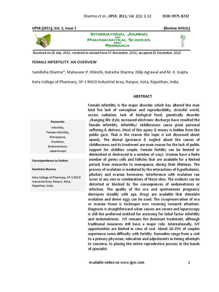 Female Infertility: An Overview | PDF | Infertility | Ovary