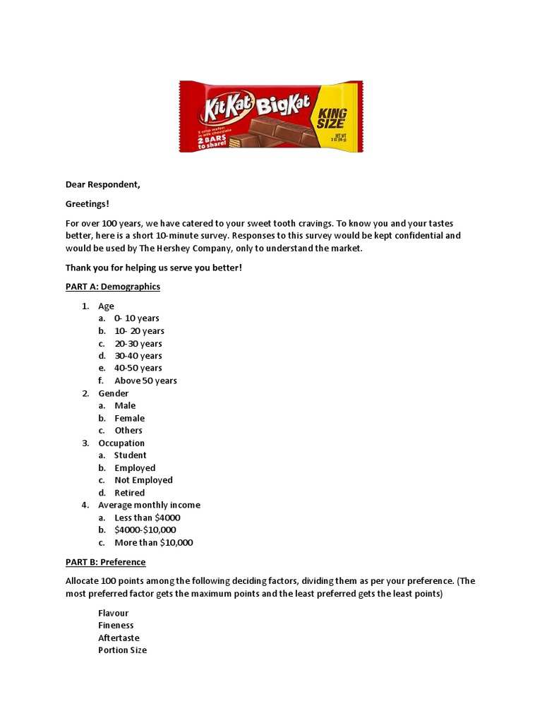 Questionnaire | PDF | Retail | Chocolate