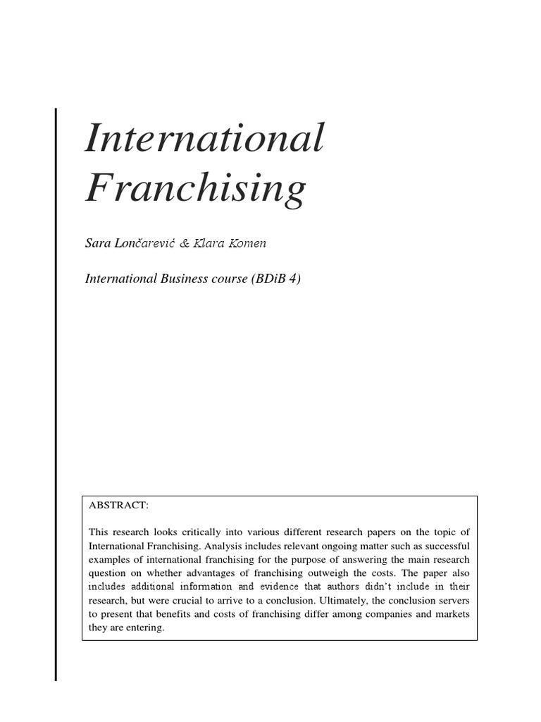 Advantages and Costs of International Franchising | PDF | Franchising ...
