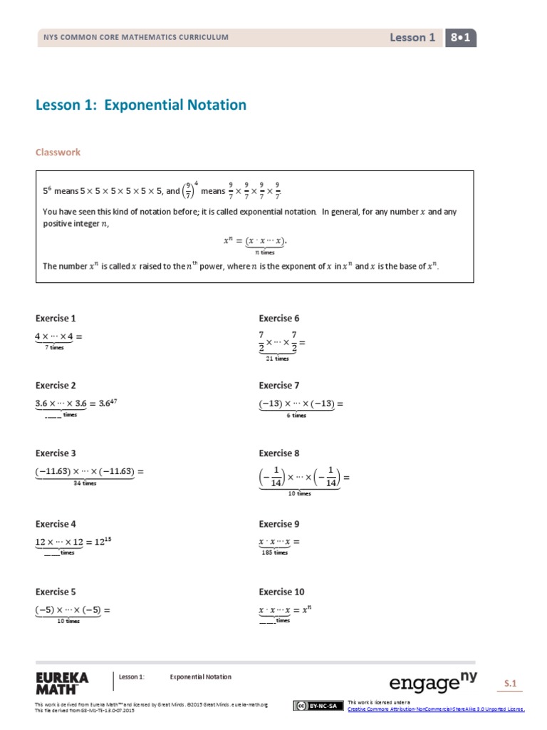 Math g8 m1 Topic A Lesson 1 Student | PDF | Exponentiation | Elementary ...