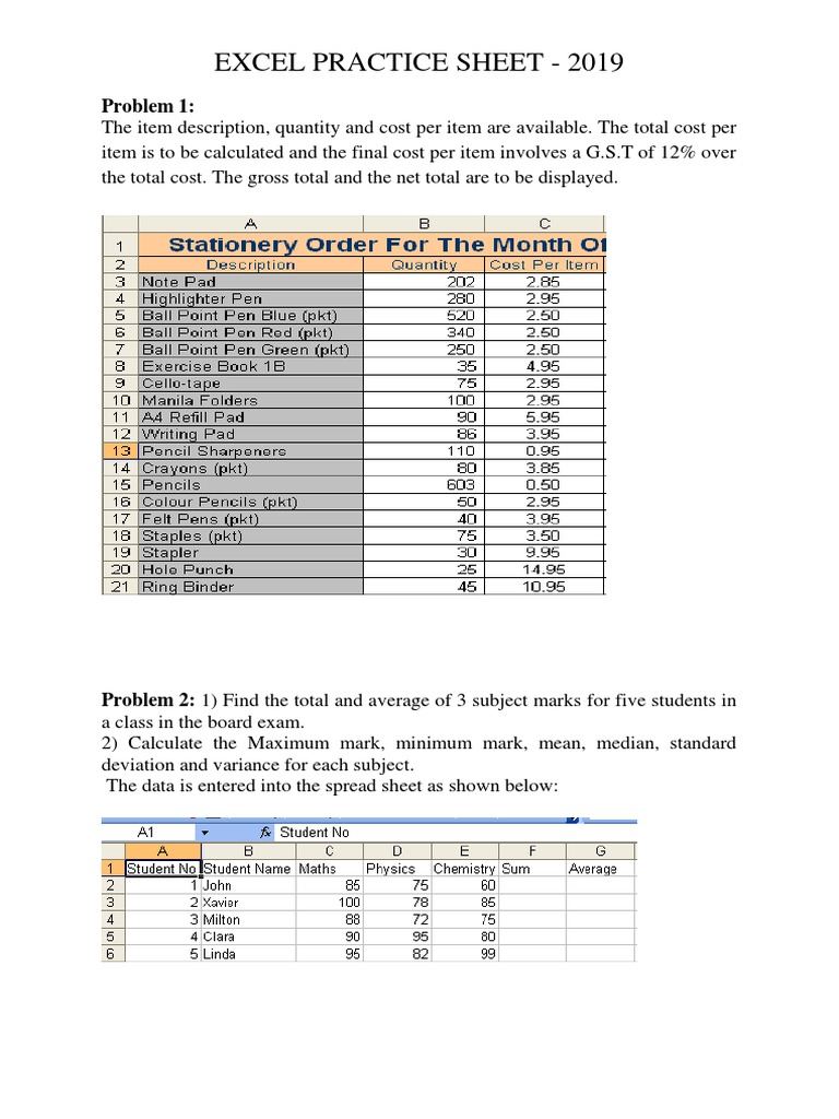 Excel Practice Sheet For Dgs | PDF | Median | Analysis