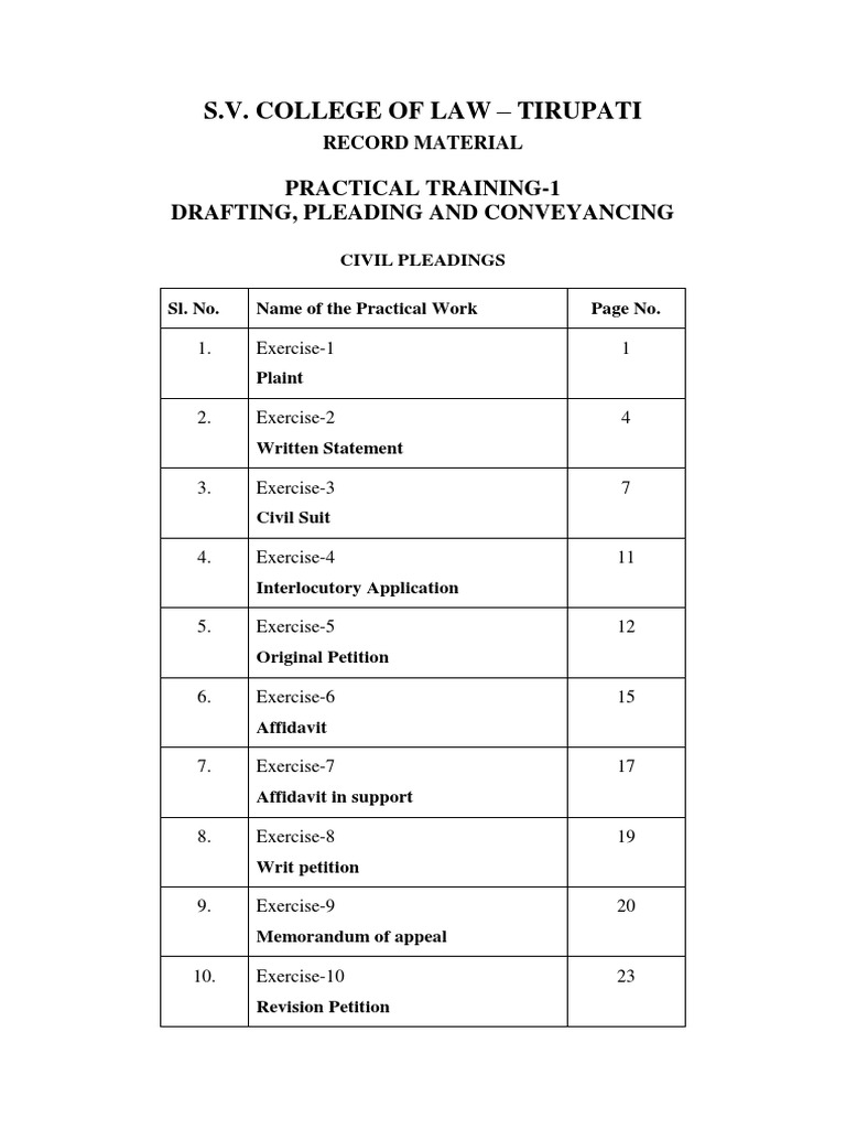 Sample Drafting Pleading and Conveyancing.pdf | Bail | Lawsuit