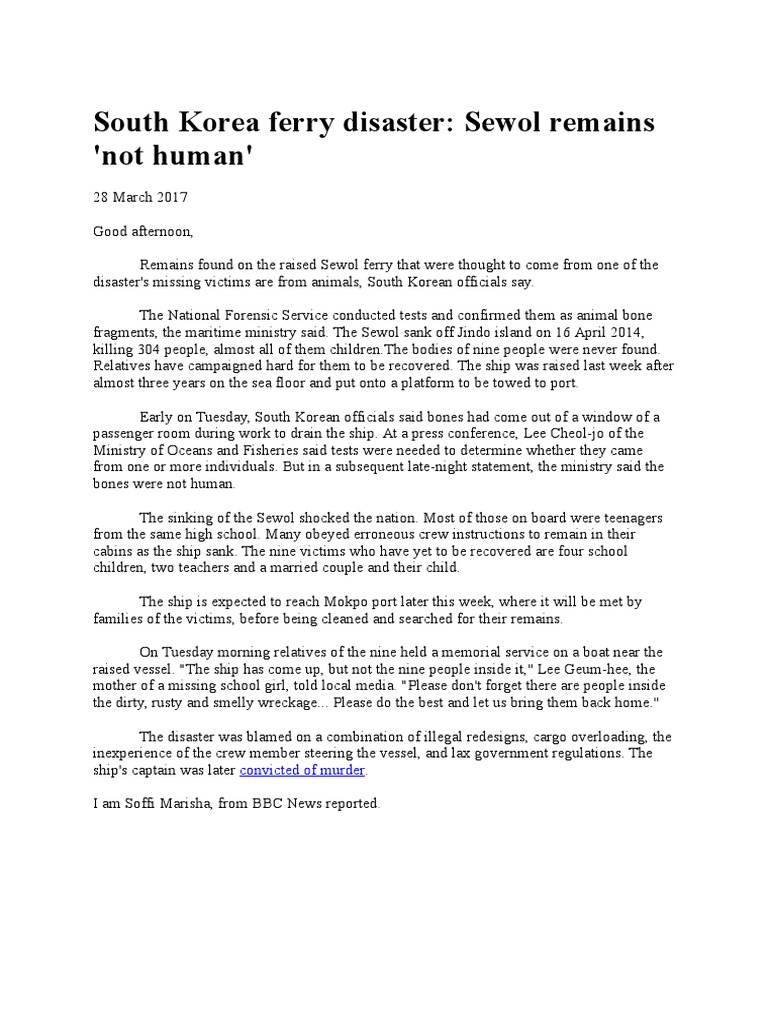 Sewol Ferry Recovery Update: Animal Remains | PDF | Travel