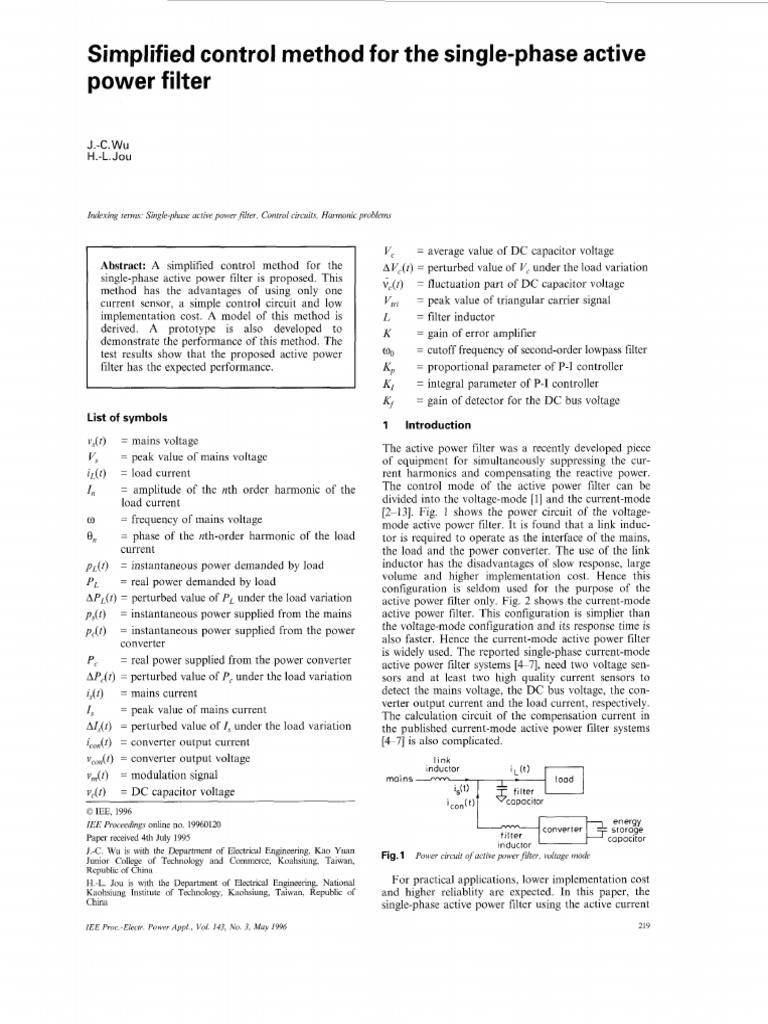 Simplified Control Method For The Single-Phase Active Power Filter ...