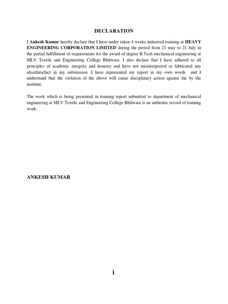Declaration: ENGINEERING CORPORATION LIMITED During The Period From 21 ...