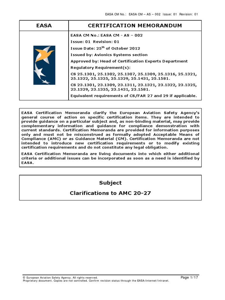 Certification-memoranda-import-'Final' EASA CM-As-002 Issue 01 - Revision 01 - Clarifications To ...