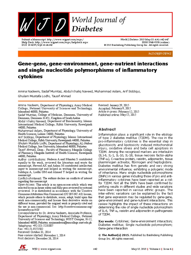 Gene-Gene, Gene-Environment, Gene-Nutrient Interactions and Single Nucleotide Polymorphisms of ...