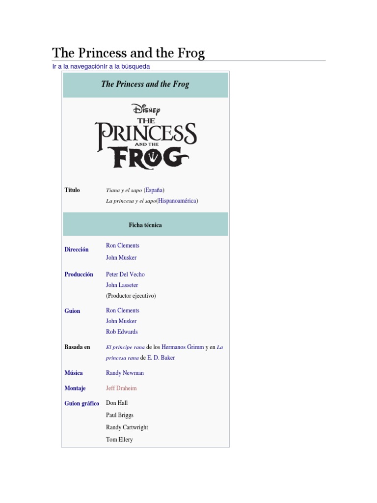 La Princesa y el Sapo: Resumen y Datos | PDF | Animación | Ocio