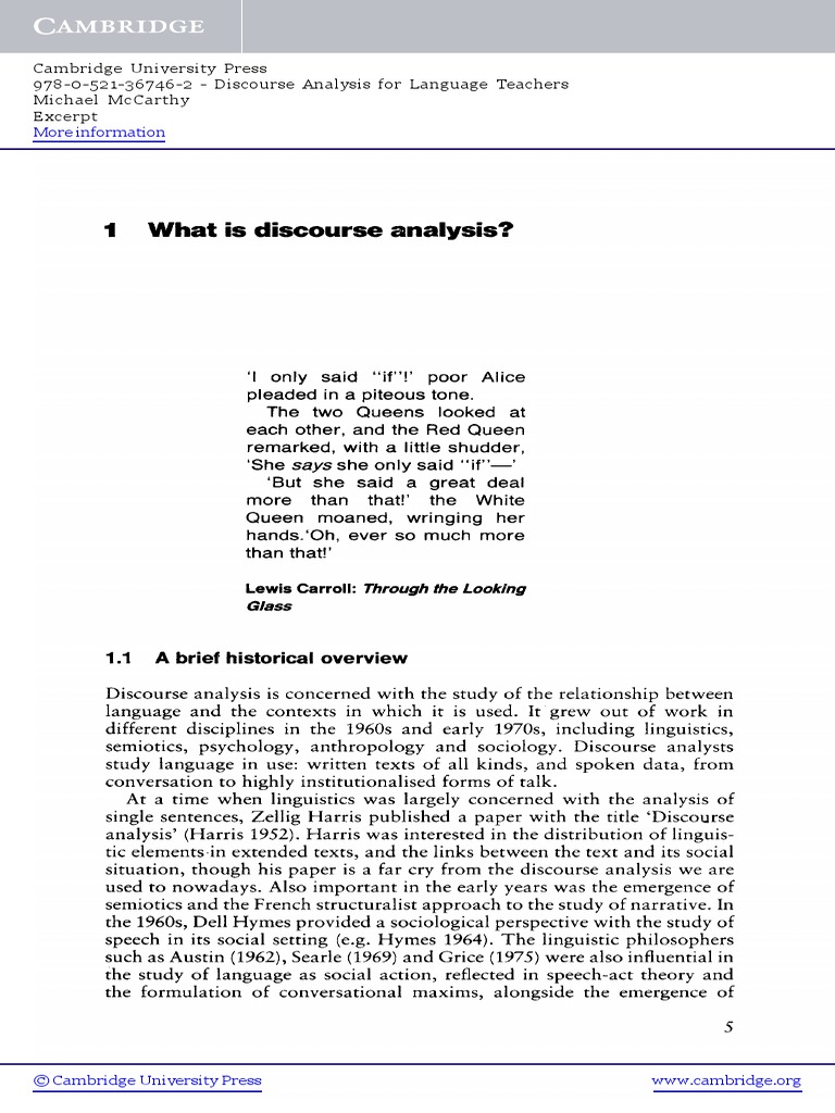 Discourse Analysis For Language Teachers Sample - McCarthy | PDF ...