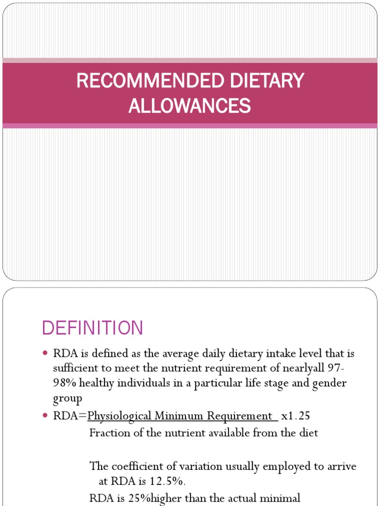 Recommended Dietary Allowance | PDF | Nutrients | Vitamin