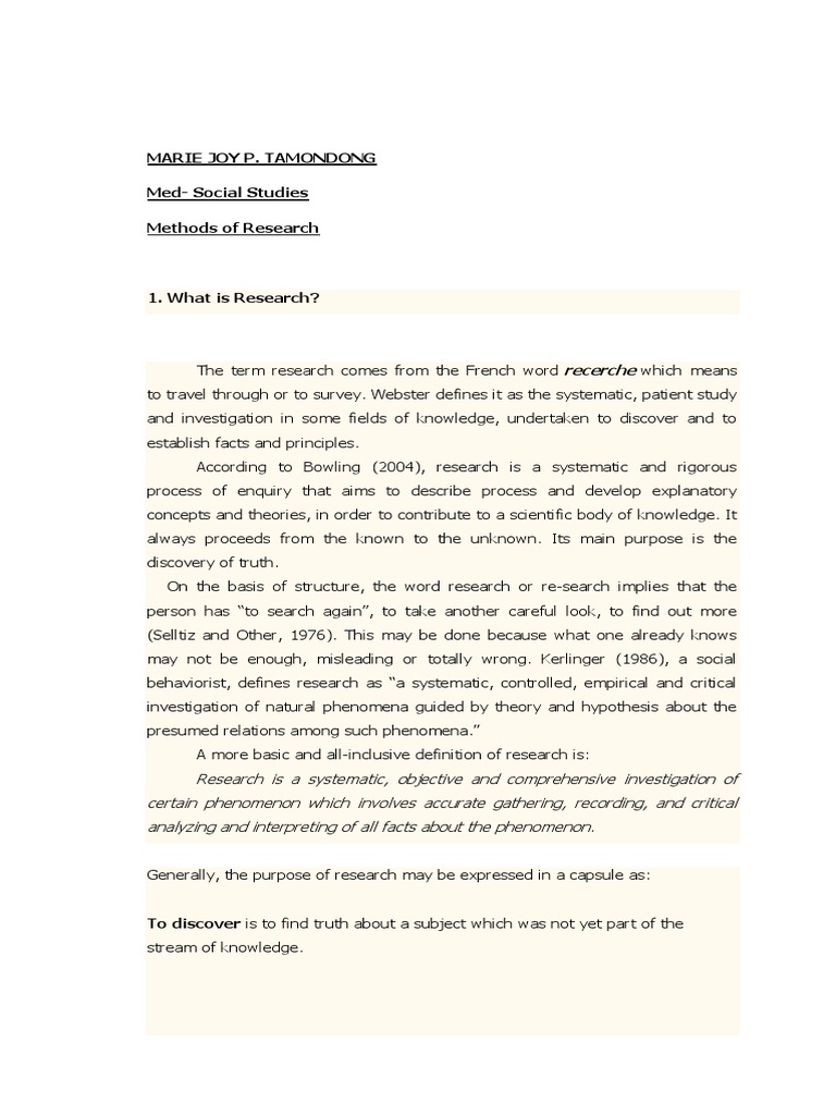 Methods of Research | PDF | Research And Development | Scientific Method