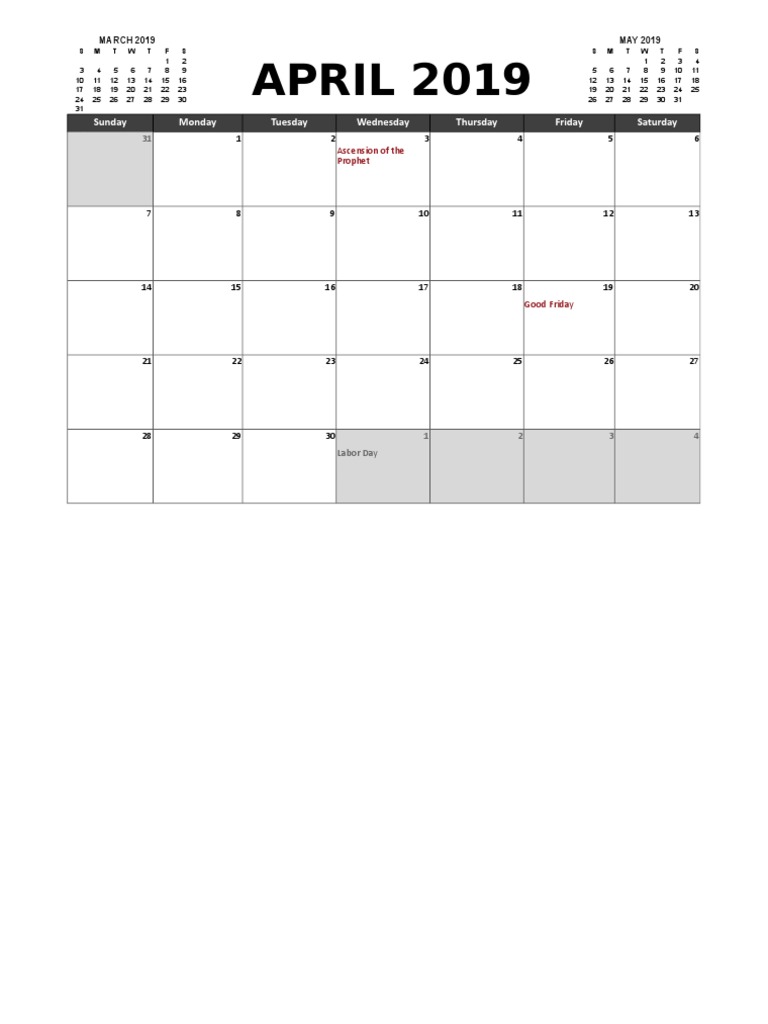 Monthly Calendar Template Kalendar | PDF | Christian Festivals And Holy ...