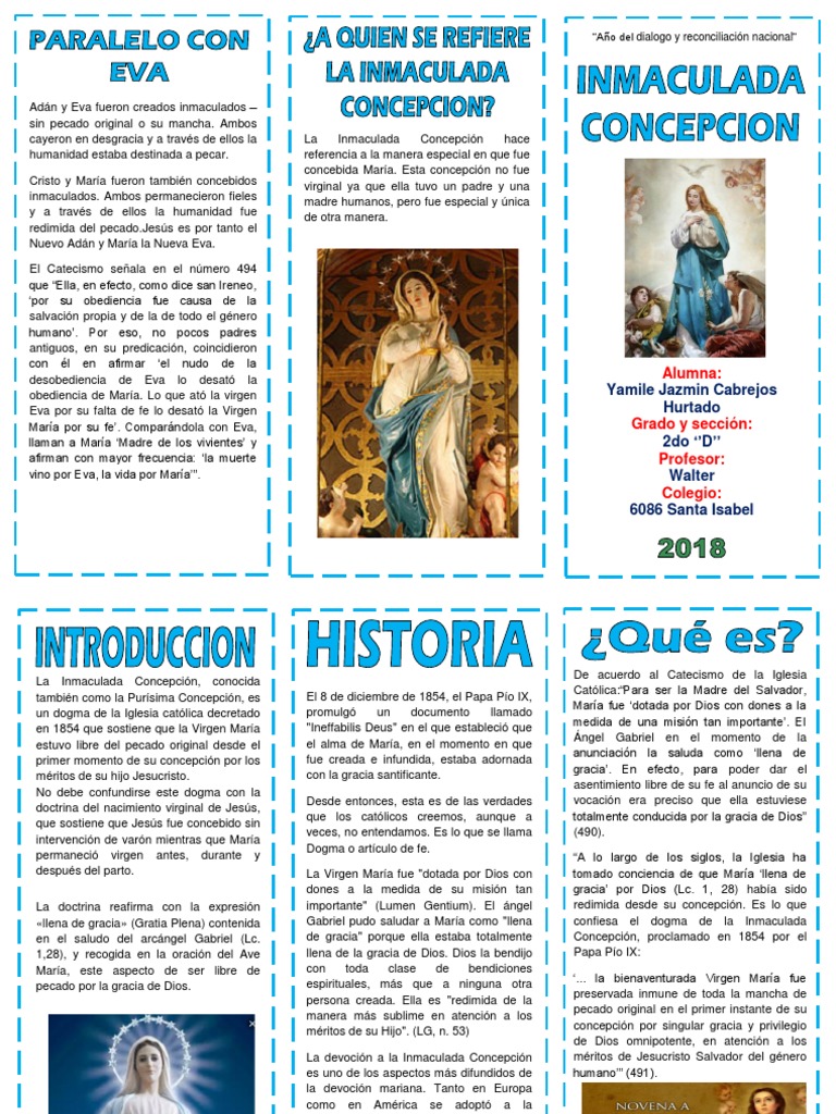 Triptico Inmaculada Concepcion | PDF | María, madre de Jesús | Creencia y doctrina cristiana