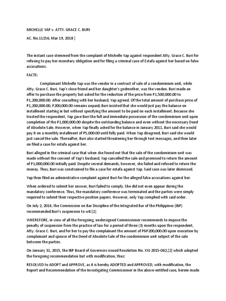 Atty. Grace C. Buri Suspended 1 Year for Refusing Payment, Filing False ...