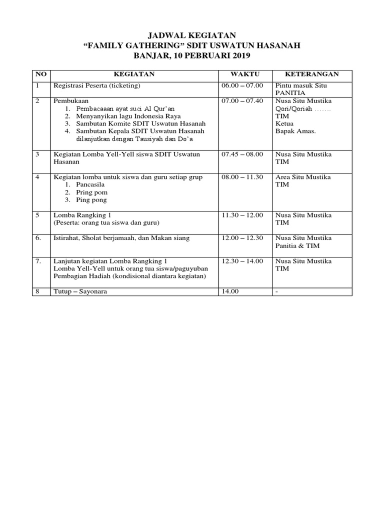 Jadwal Kegiatan Family Gathering | PDF
