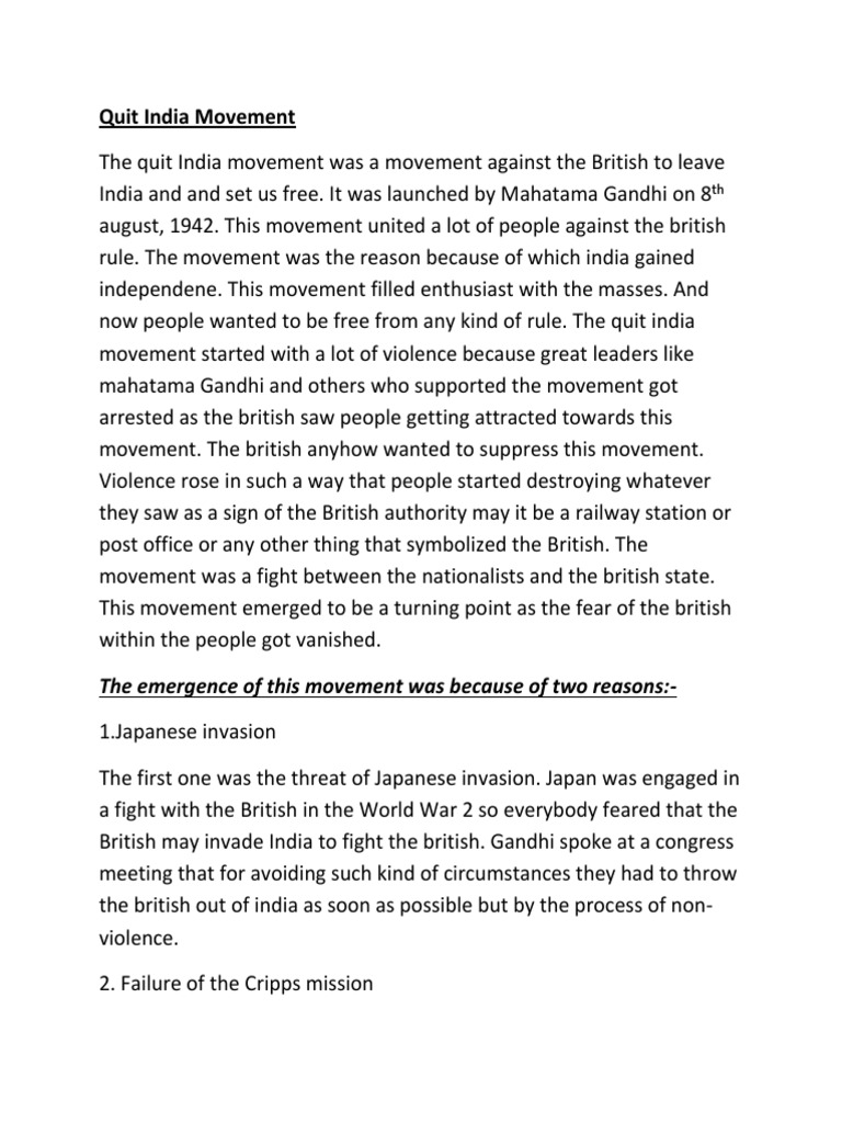 Quit India Movement | PDF | Mahatma Gandhi | Jawaharlal Nehru