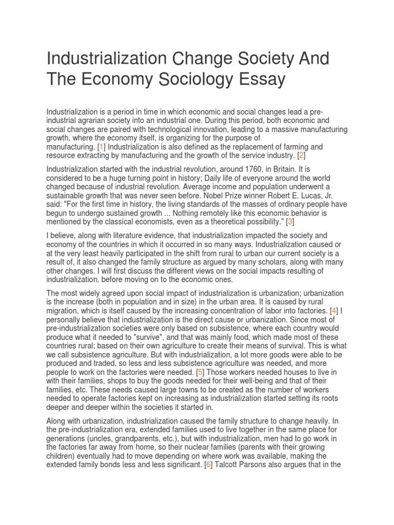 Industrialization Change Society and The Economy Sociology Essay | PDF ...