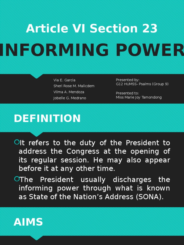 Article Vi Section 23 Informing Power | PDF