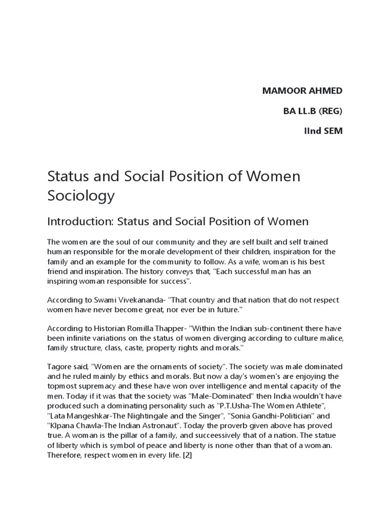 Status and Social Position of Woman | PDF | Feminism | Gender Studies
