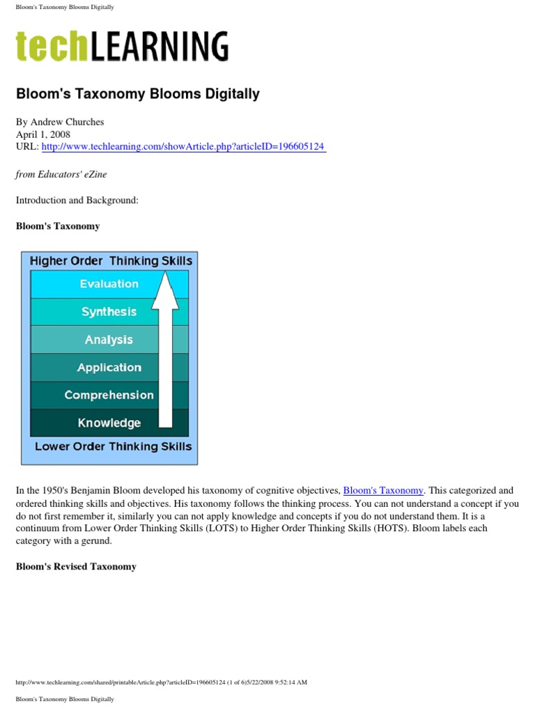 Bloom'S Taxonomy Blooms Digitally: From Educators' Ezine | PDF | Tag ...