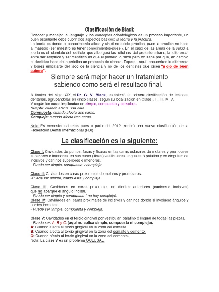 Clasificación de Black | PDF | Anatomia dental | Odontología