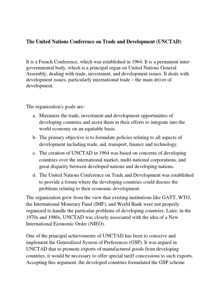 The United Nations Conference On Trade and Development (UNCTAD) | PDF ...