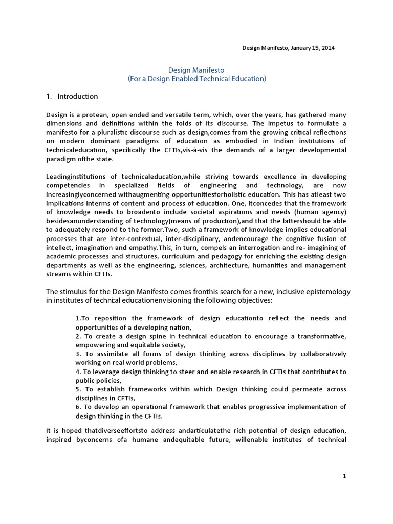 Design Manifesto (For A Design Enabled Technical Education) | PDF ...