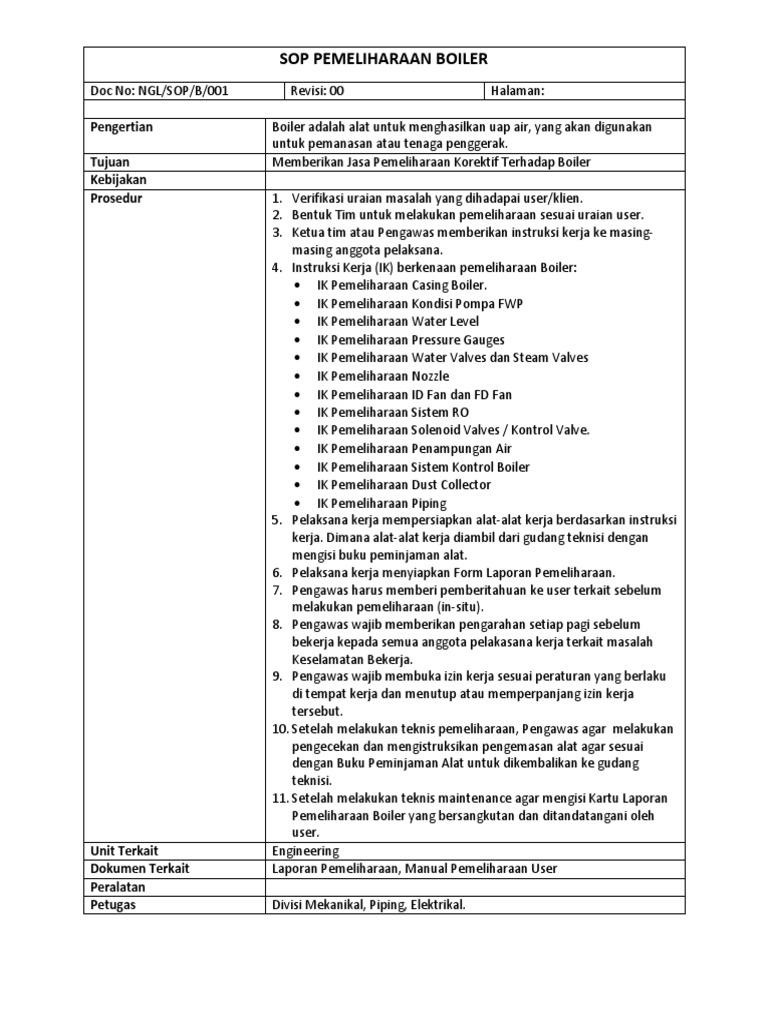Sop Pemeliharaan Boiler | PDF | Griya & Taman | Komputer