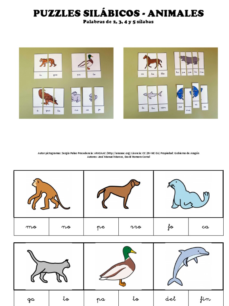 Puzzles Silábicos de Animales | PDF