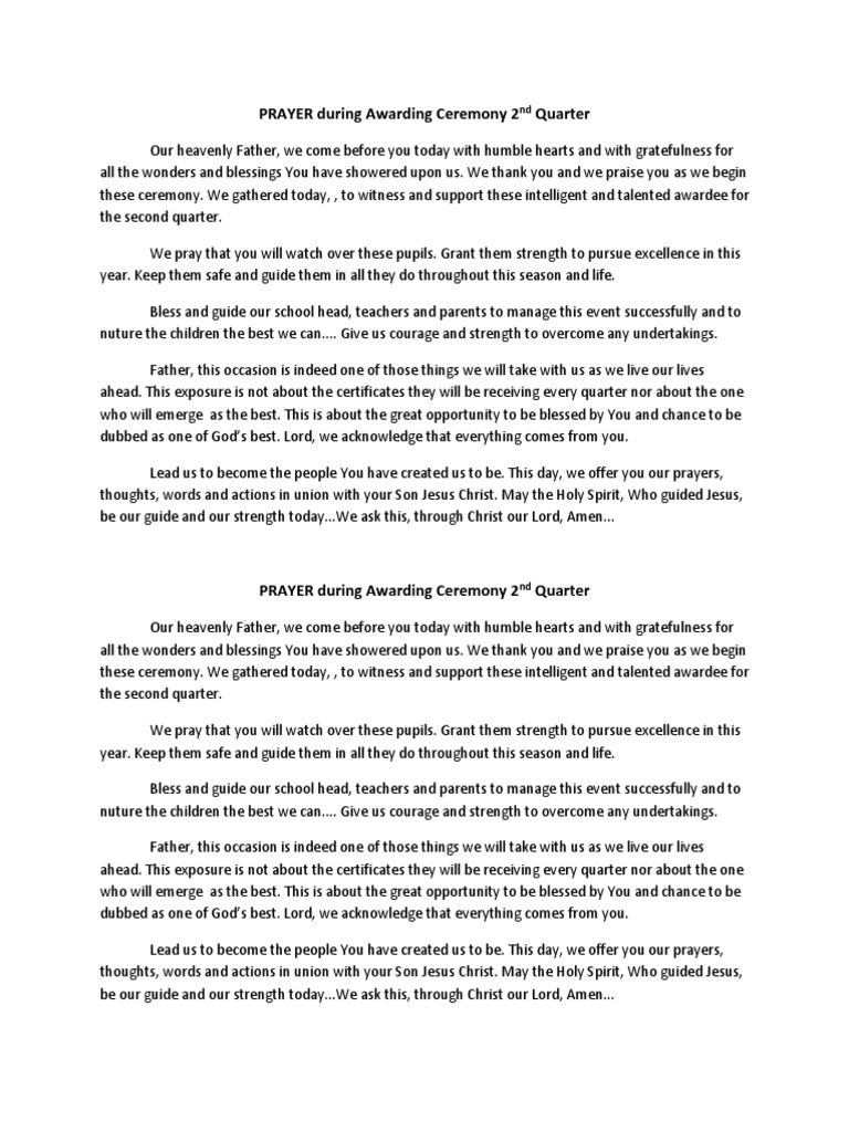 PRAYER During Awarding Ceremony 2nd Quarter | PDF | God The Father | Prayer