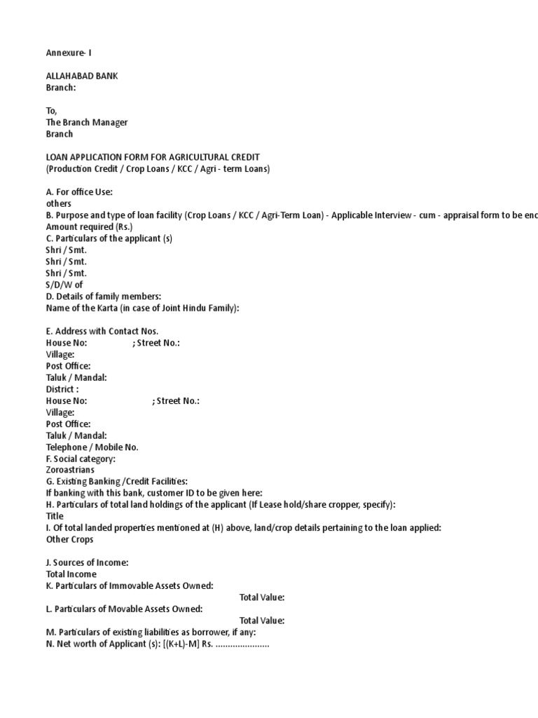 KCC Application Form 1 | PDF | Loans | Credit