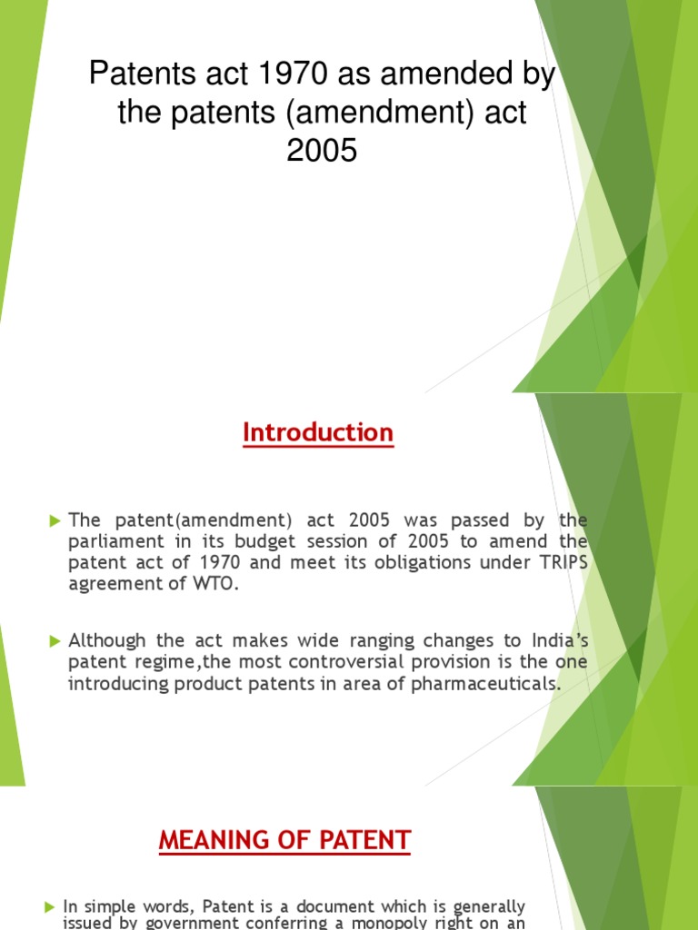 Patents Act 1970 As Amended by The Patents PDF Patent Glossary Of Patent Law Terms