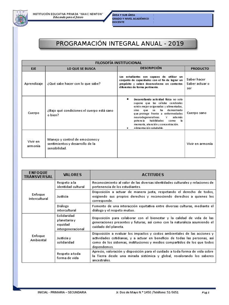 Programacion Integral Anual | PDF | Interculturalidad | Conocimiento
