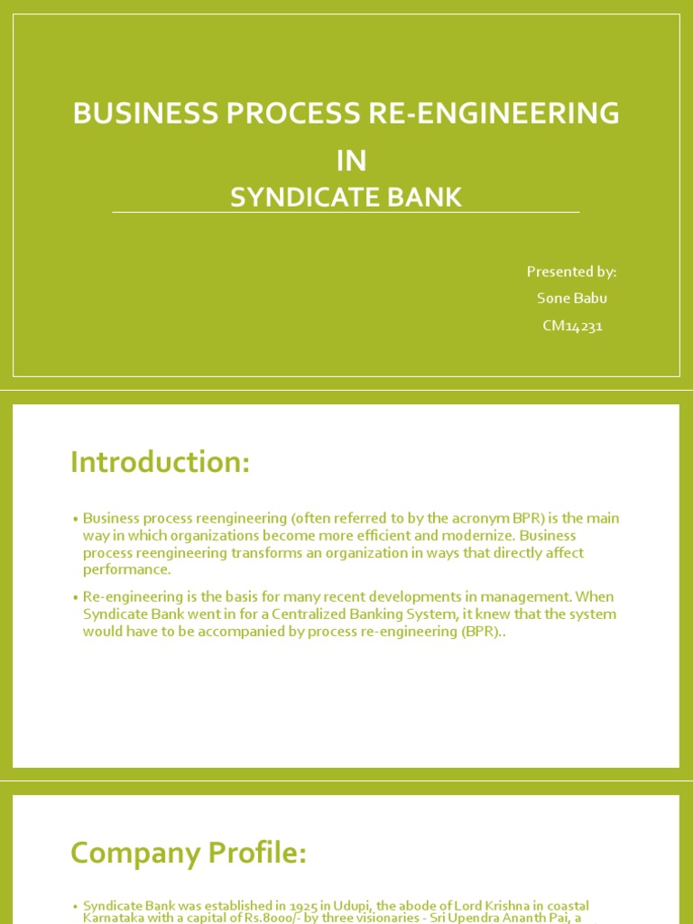 Business Process Re-Engineering IN: Syndicate Bank | PDF | Banks ...