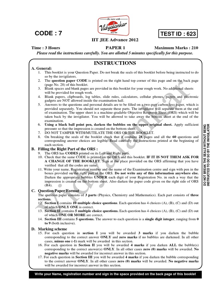 Code: 7: Test Id: 623 | PDF | Lens (Optics) | Acceleration