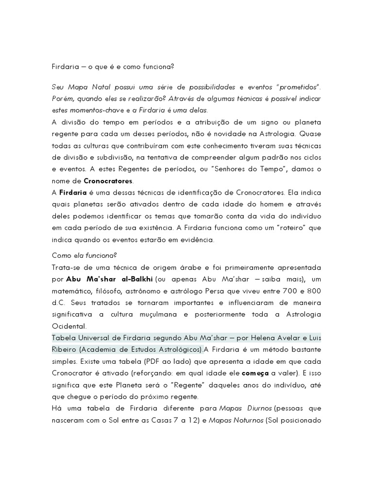 Firdaria: Entenda e Calcule Seus Ciclos | PDF | Astrologia | Vênus