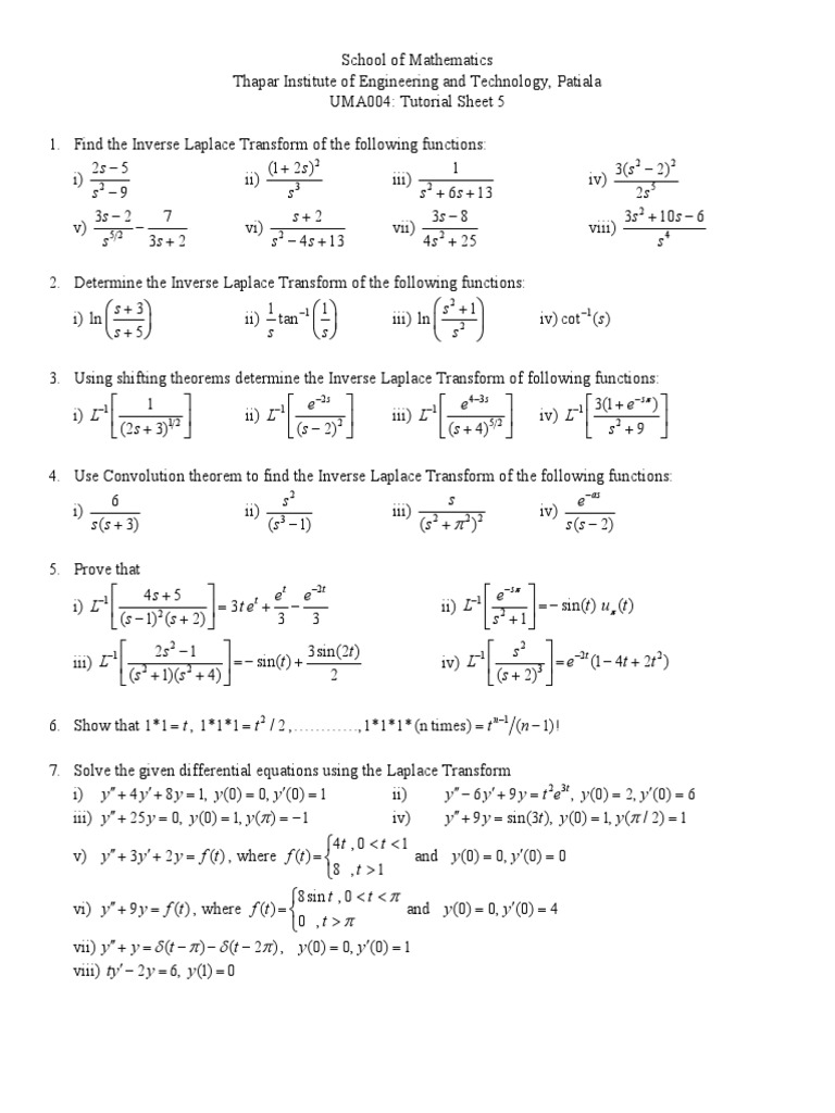 Tute Sheet 05 UMA004 | PDF | Laplace Transform | Mathematical Analysis