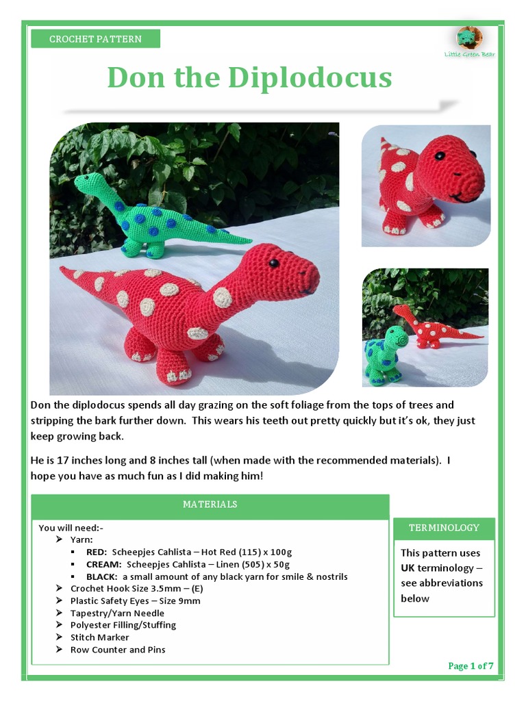 Don The Diplodocus: Crochet Pattern | PDF | Crochet | Crafts