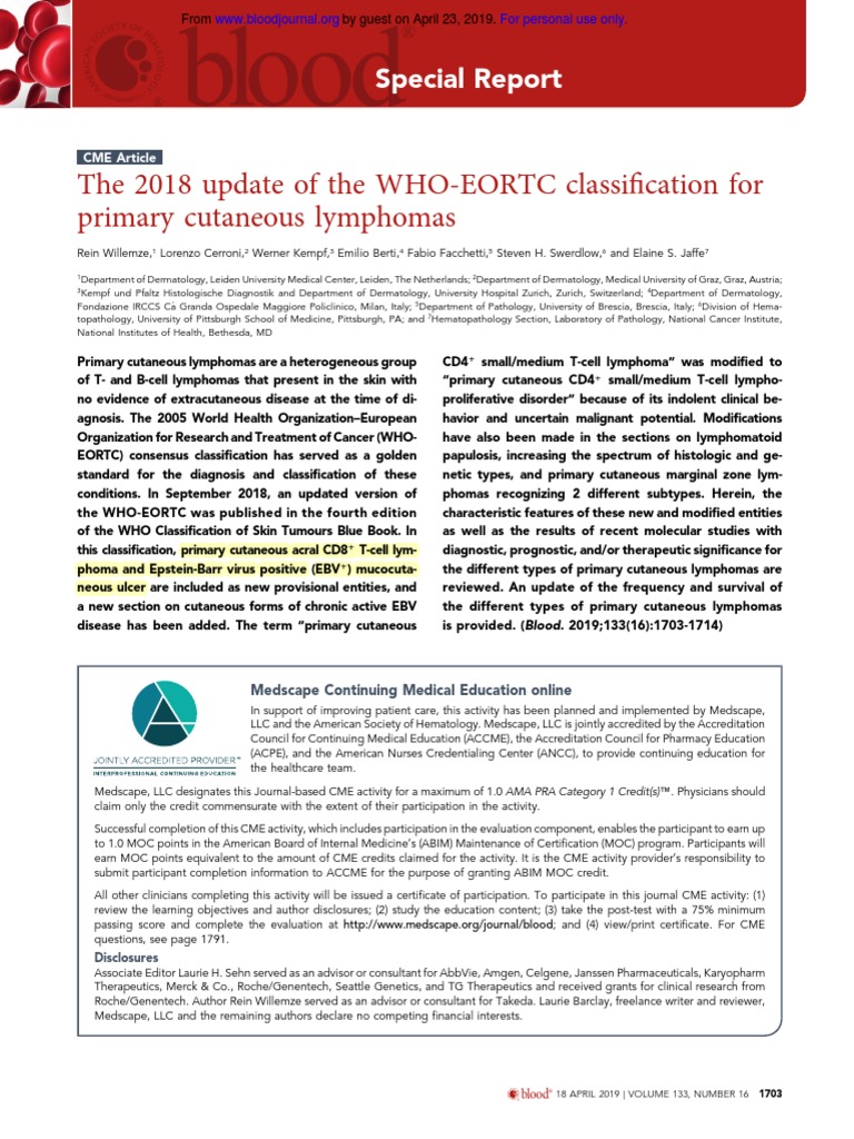2018 Update WHO-EORTC Cutaneous Lymphomas PDF | PDF | Lymphoma ...