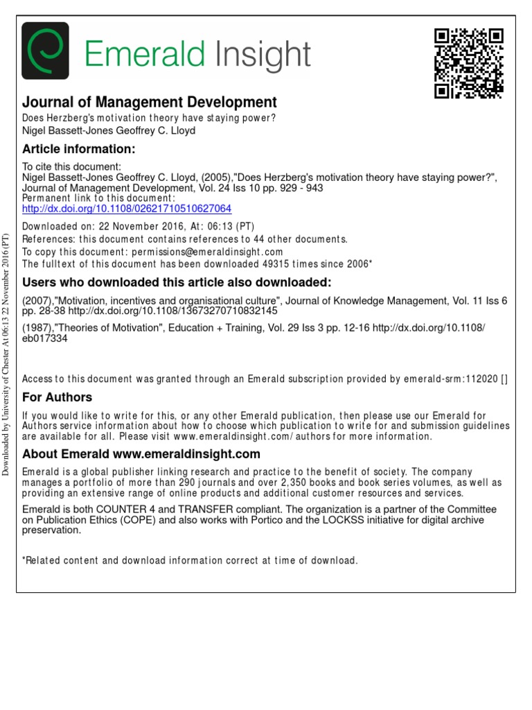 Journal of Management Development Does H PDF | PDF | Motivation ...