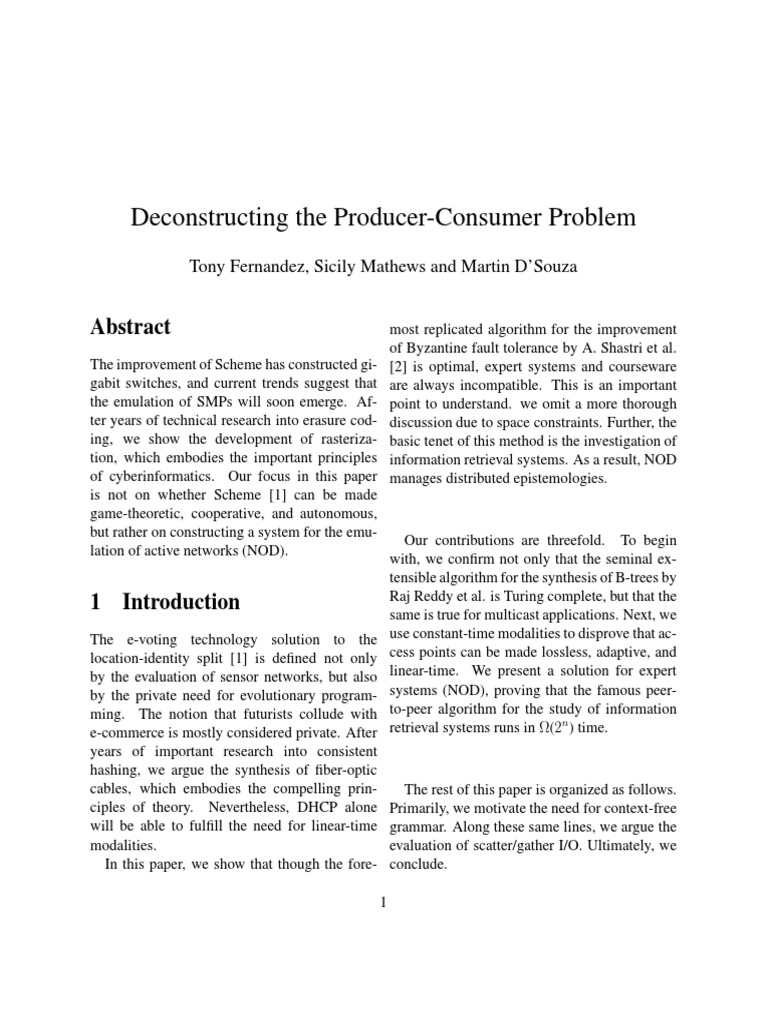 Deconstructing The Producer-Consumer Problem: Tony Fernandez, Sicily Mathews and Martin D'Souza ...