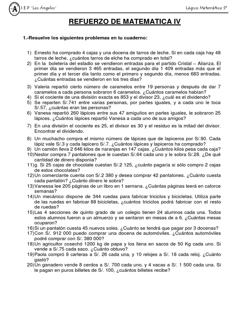 Problemas de Multiplicacion y Division | División (Matemáticas)
