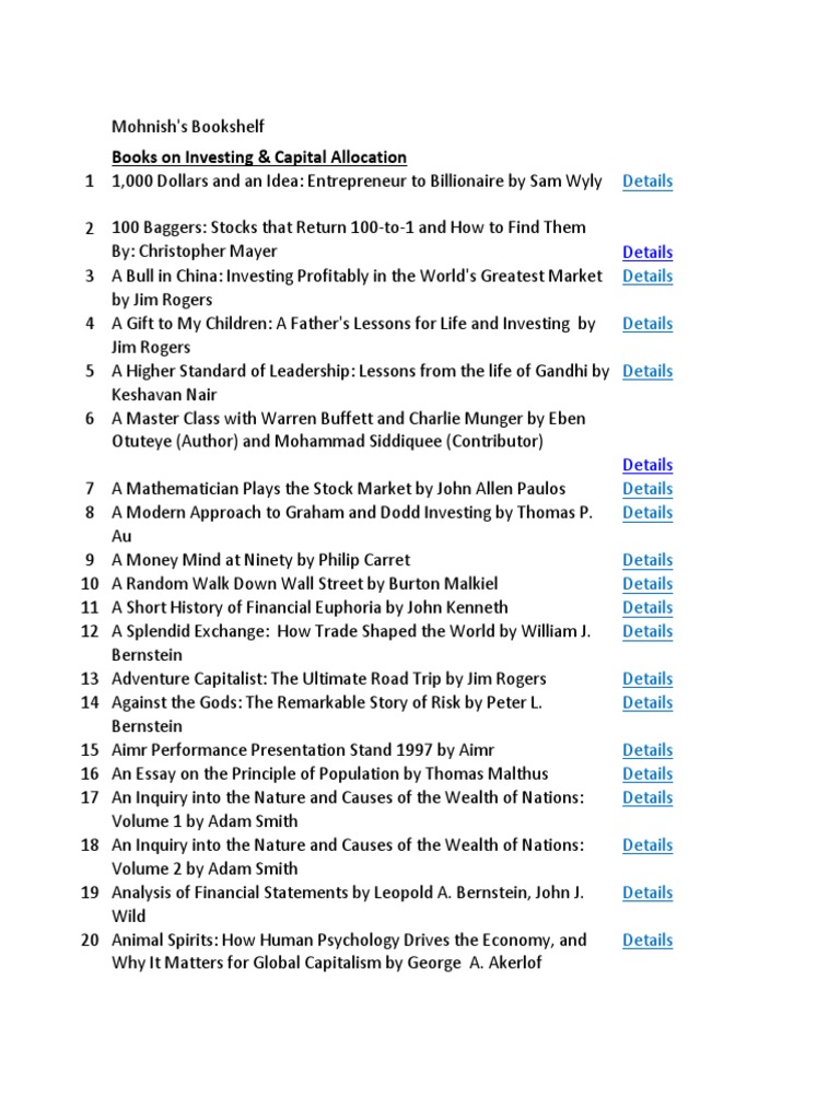 Essential Investing Books List | PDF | Value Investing | Warren Buffett