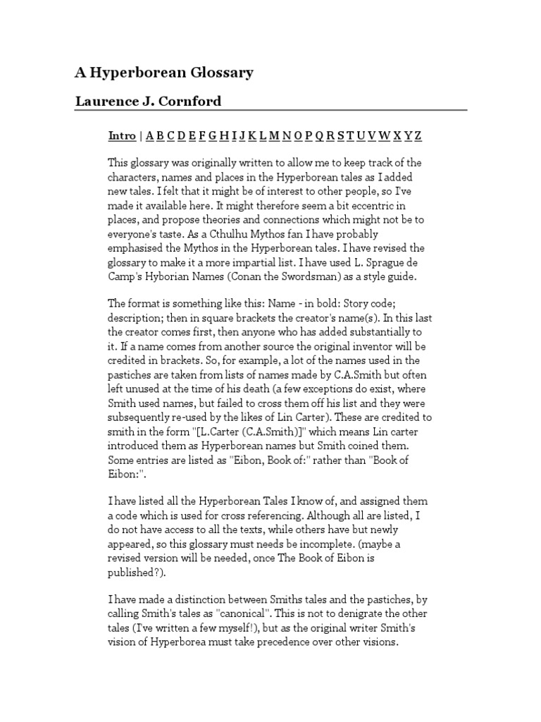 A Hyperborean Glossary | PDF | H. P. Lovecraft | Cthulhu Mythos