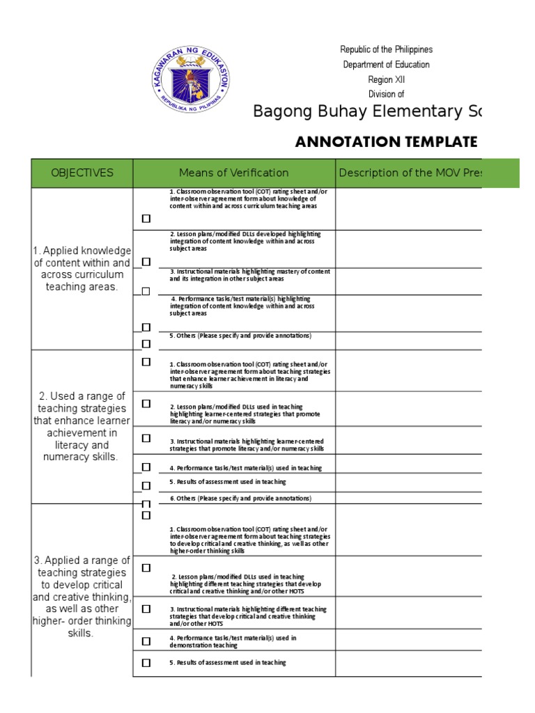 ANNOTATIONS for RPMS With Coaching Form | Lesson Plan | Educational ...