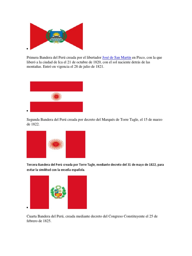 Primera Bandera del Perú creada por el libertador José de San Martín en ...